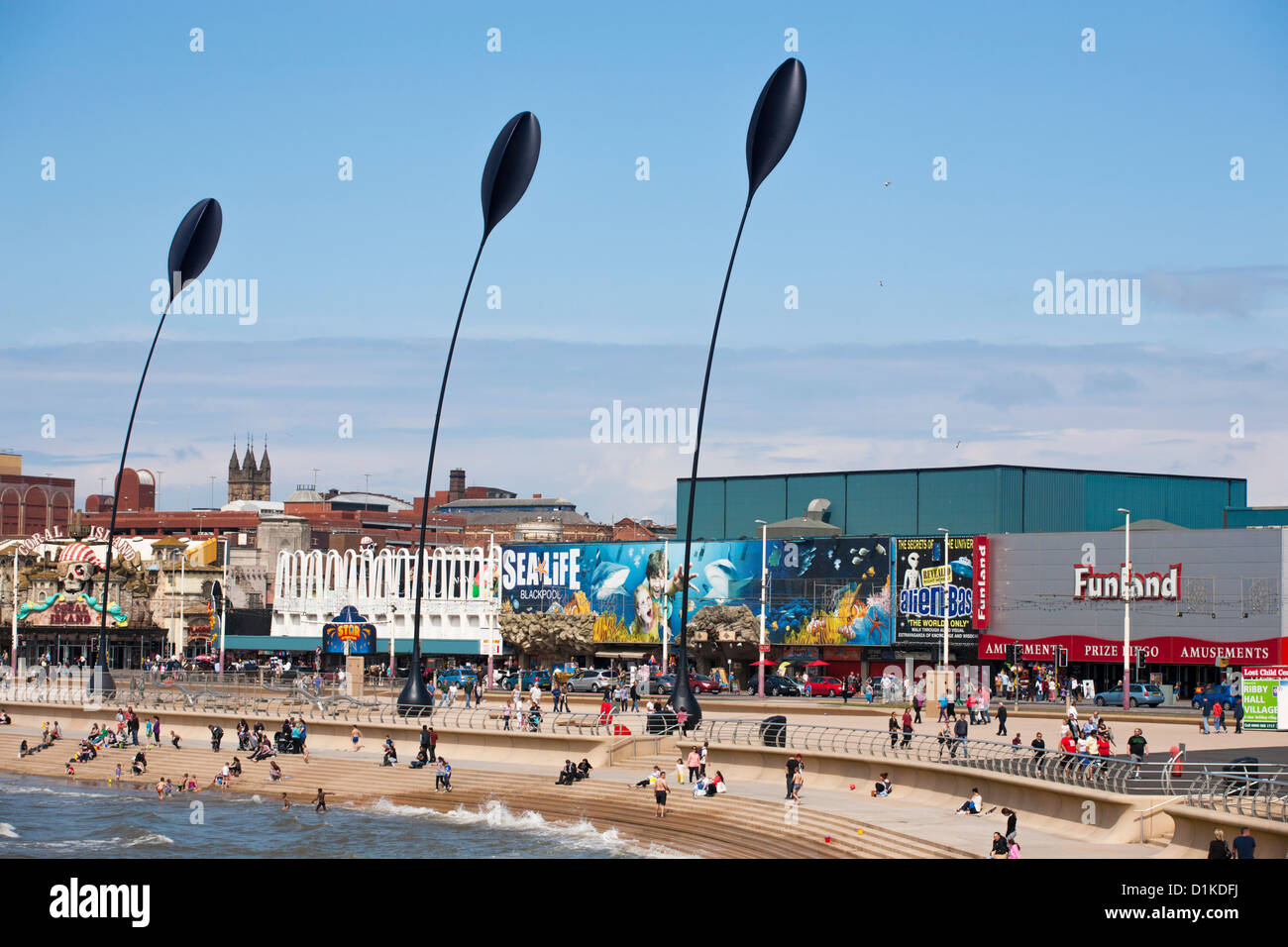 Modern sculpture on Blackpool seafront after redevelopment of sea wall ...