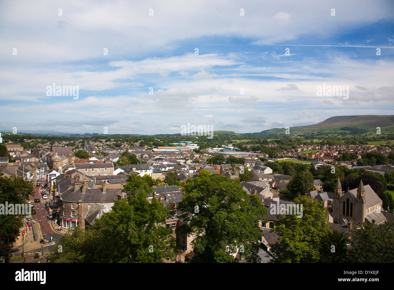 View from Clitheroe castle over the town towards Pendle Hill Stock ...