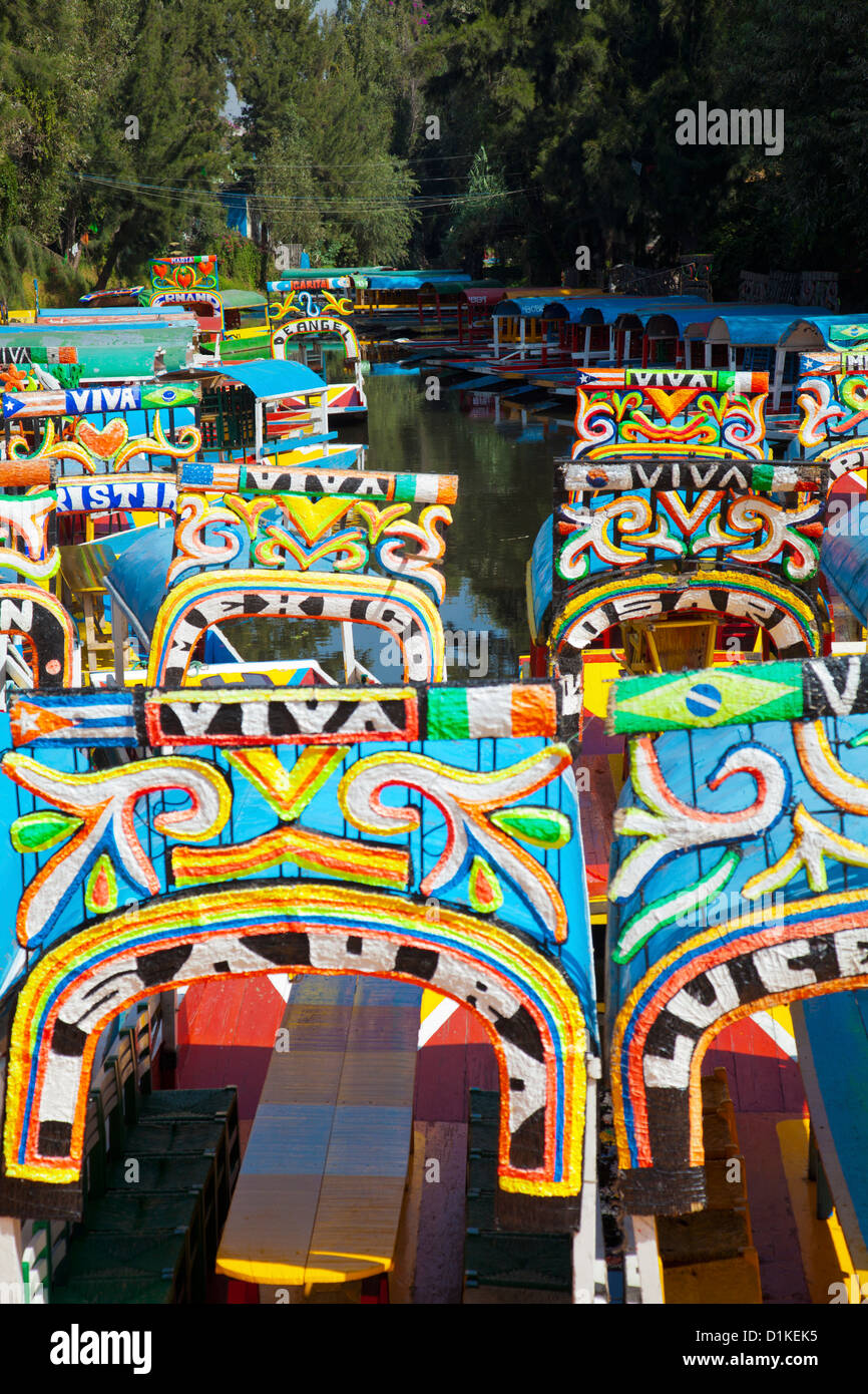 Trajineras on Canal in Xochimilco - Mexico City DF Stock Photo - Alamy