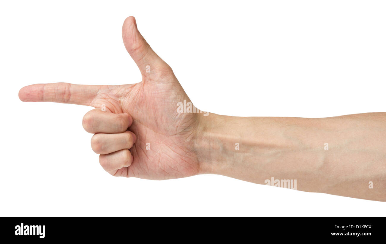 adult man hand shows angle, isolated on white Stock Photo - Alamy