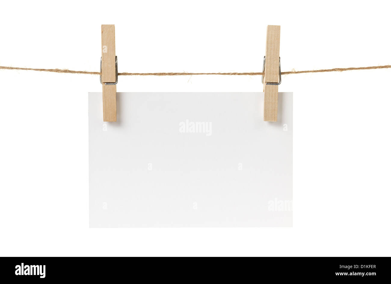 blank white paper card hanging, isolated on white Stock Photo - Alamy
