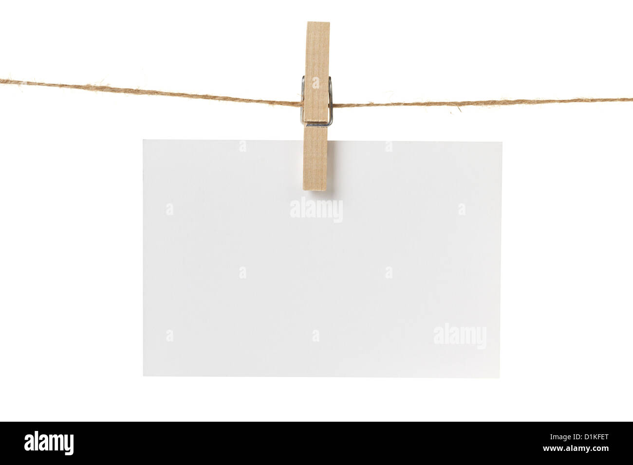 blank white paper card hanging, isolated on white Stock Photo - Alamy