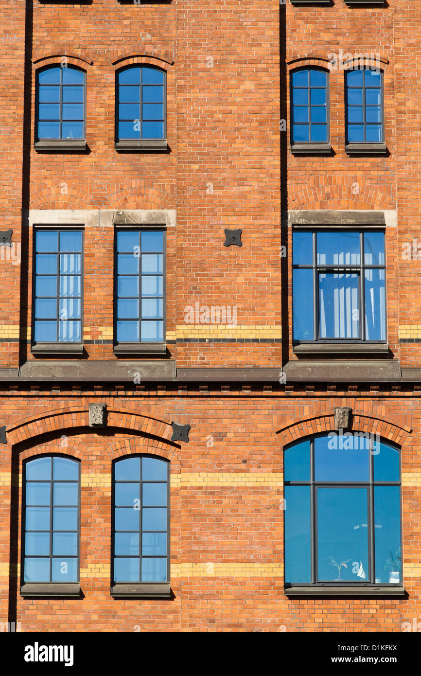 Windows in a typical Clinker Bricks Facade in Hamburg, Germany Stock ...