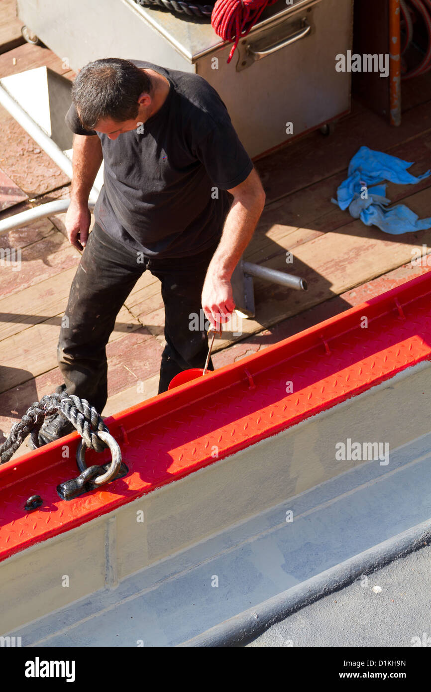 Man working on a Boat in the Port of Hamburg, Germany Stock Photo - Alamy