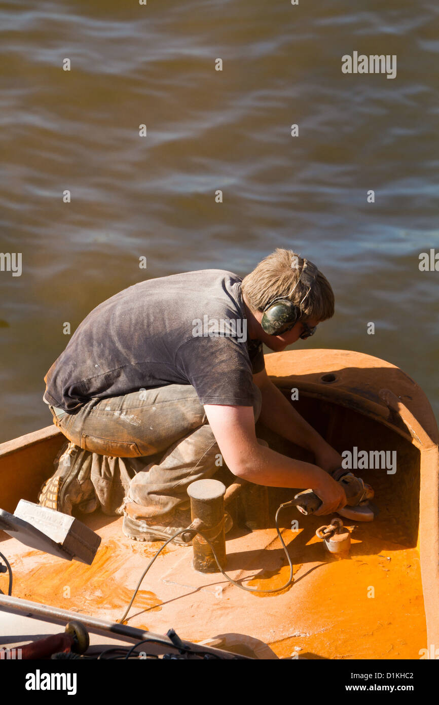 Man working on a Boat in the Port of Hamburg, Germany Stock Photo - Alamy