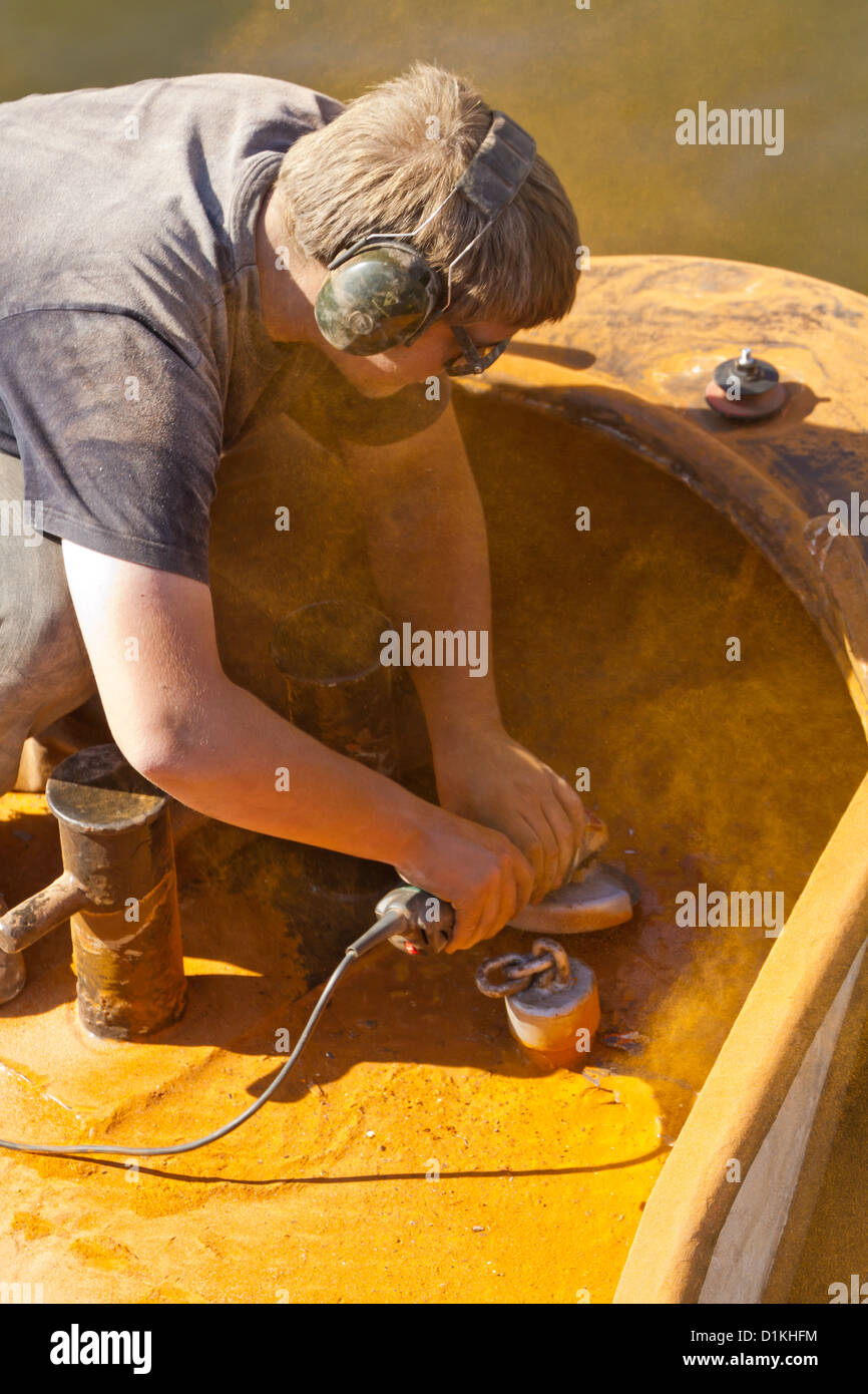 Man working on a Boat in the Port of Hamburg, Germany Stock Photo - Alamy
