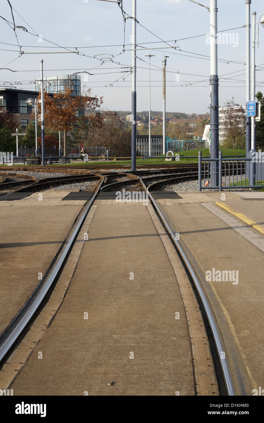 Tram lines in Sheffield city centre England, Transport network Stock ...