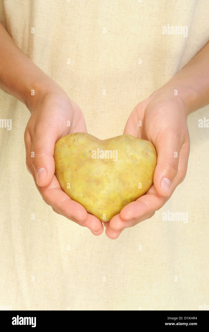 Hands of young woman holding potato in heart shape Stock Photo - Alamy