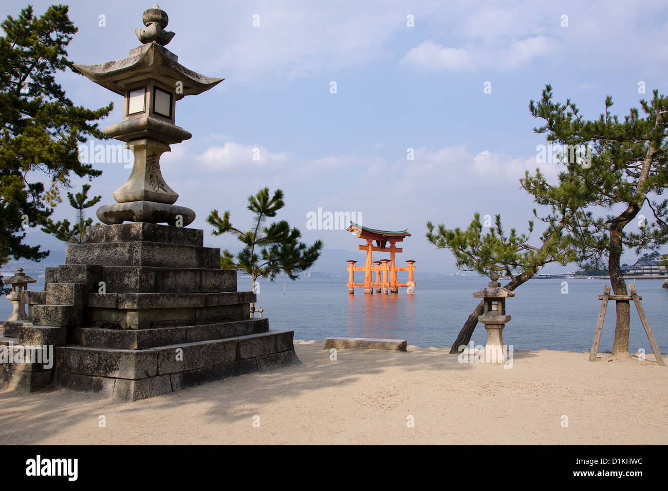 Tori gate of the Itsukushima Shrine on Miyajima Island, near Hiroshima ...
