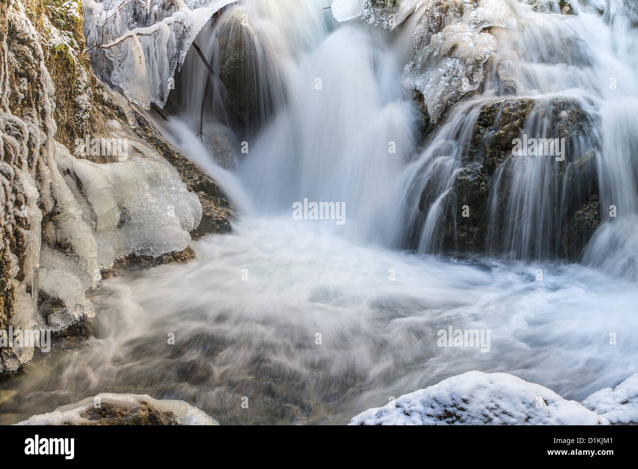 small waterfall in winter Stock Photo - Alamy
