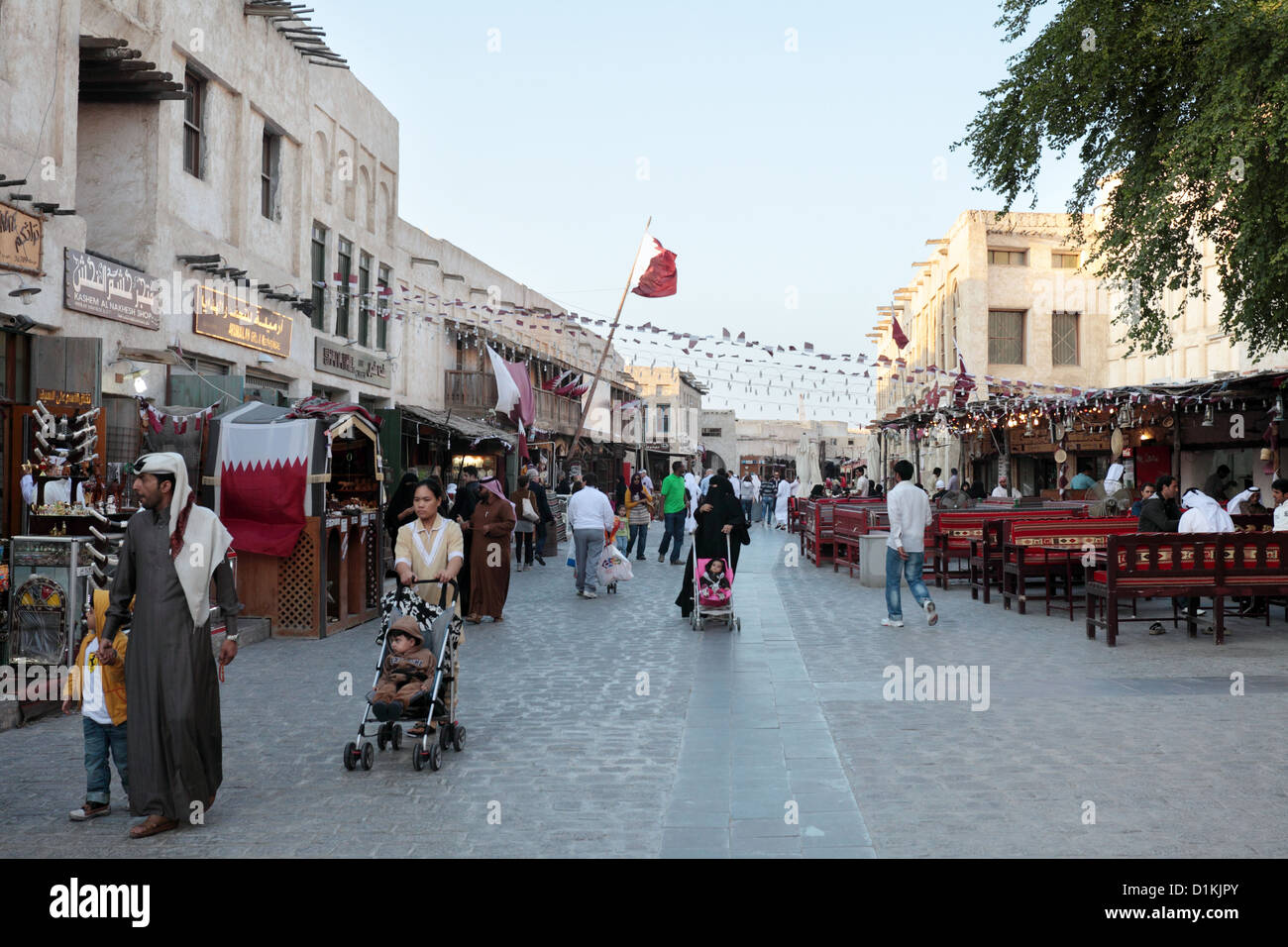 The scene in Souq Waqif, Doha, Qatar, as evening approaches in late ...