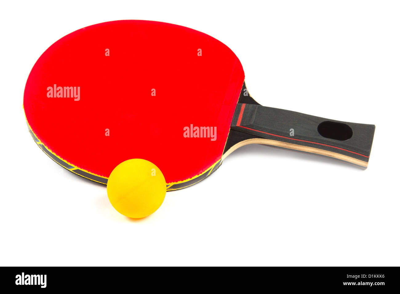 Table tennis red racket with yellow ball Stock Photo - Alamy