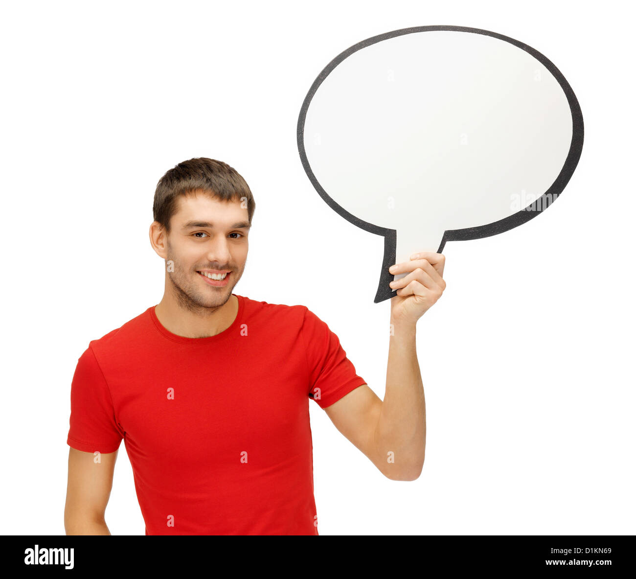 smiling man with blank text bubble Stock Photo - Alamy