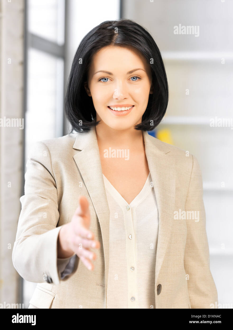 woman with an open hand ready for handshake Stock Photo - Alamy