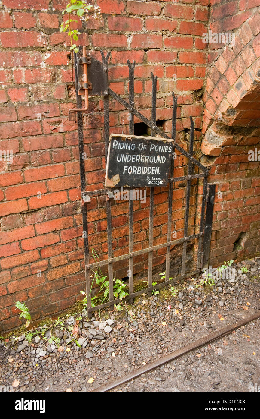 Riding of Ponies Underground is Forbidden sign at entrance to coal mine ...