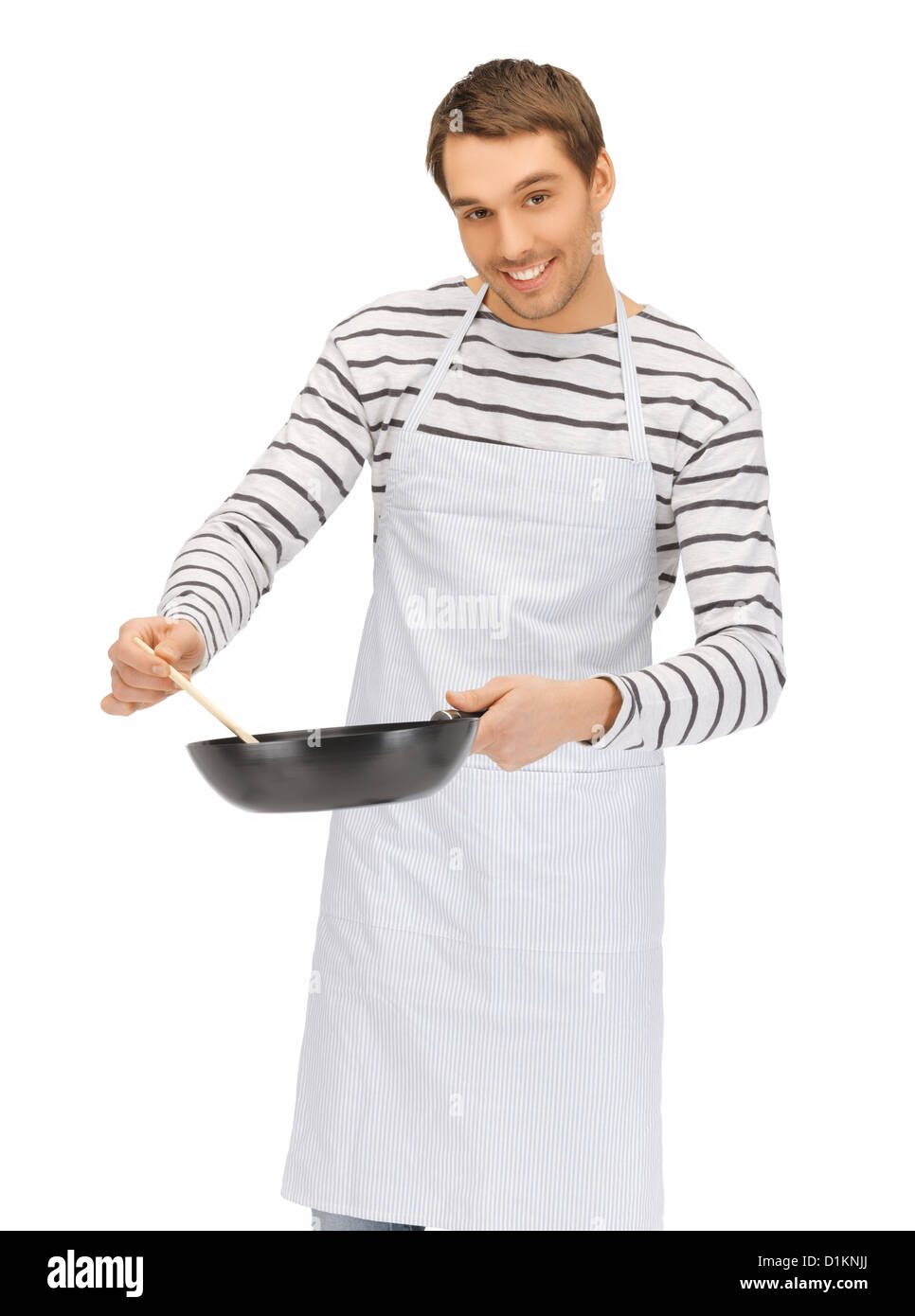 handsome man with pan and spoon Stock Photo - Alamy