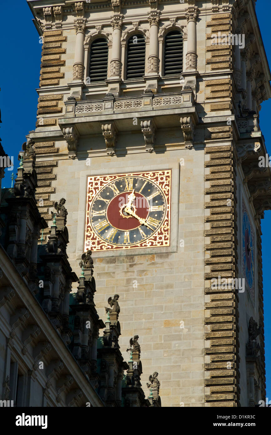 Clock on the City Hall of Hamburg, Germany Stock Photo - Alamy