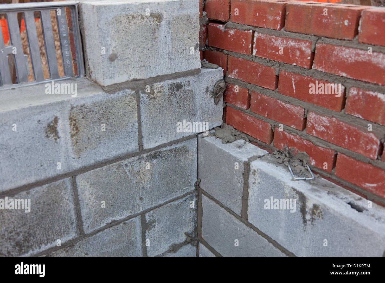 Details on the construction of a brick wall for a new home Stock Photo ...