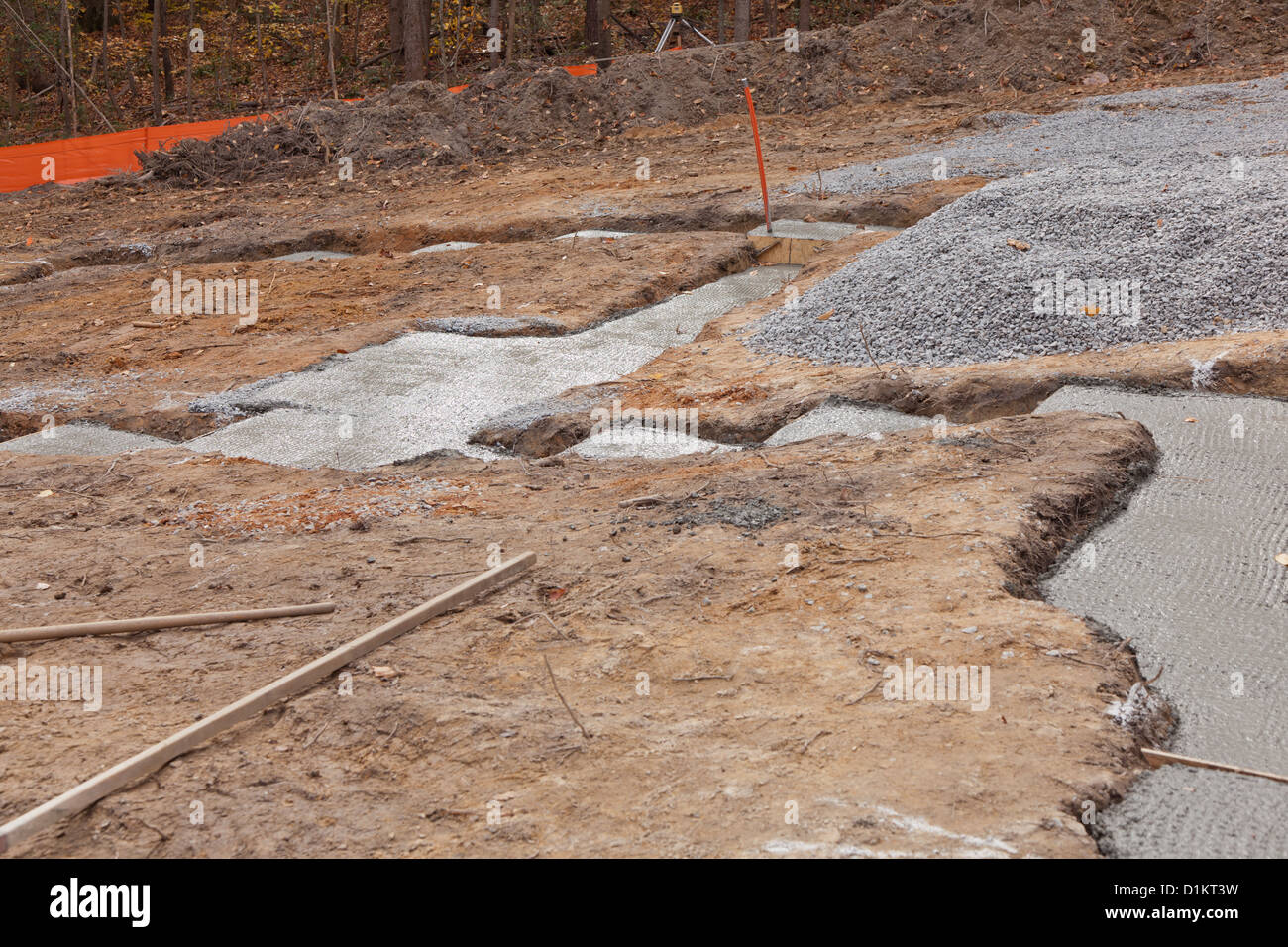 Newly poured concrete setup for house footings Stock Photo - Alamy