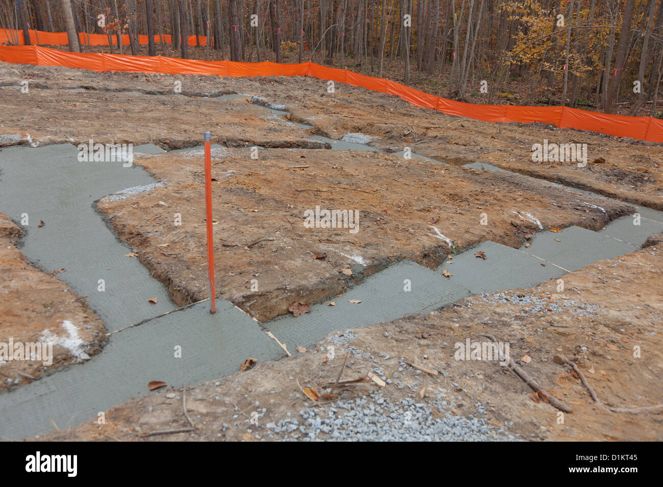 Newly poured concrete setup for house footings Stock Photo - Alamy
