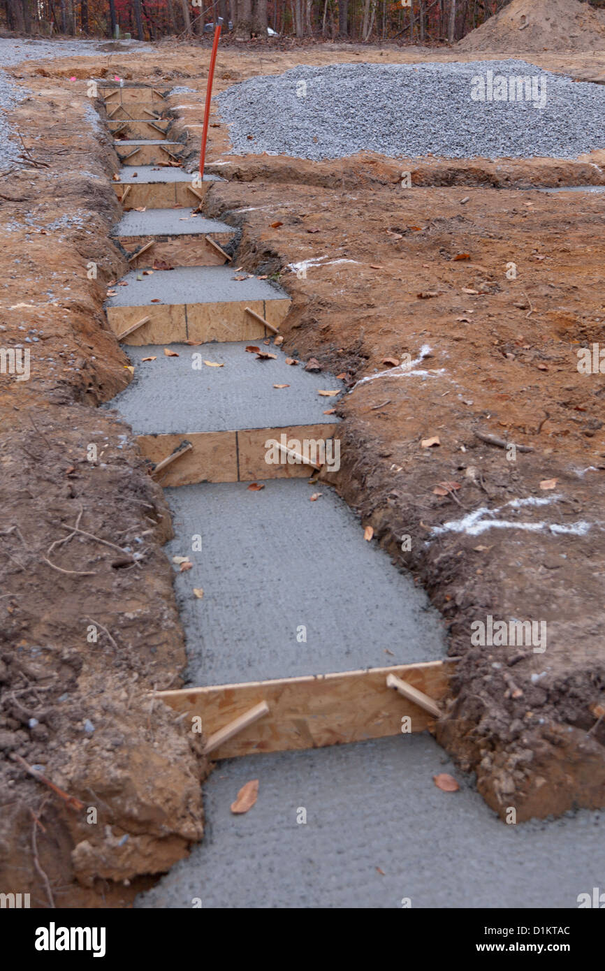 Newly poured concrete setup for house footings Stock Photo - Alamy