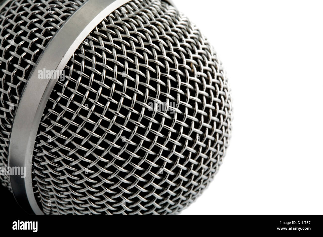 Close up detail of microphone head on white background Stock Photo - Alamy