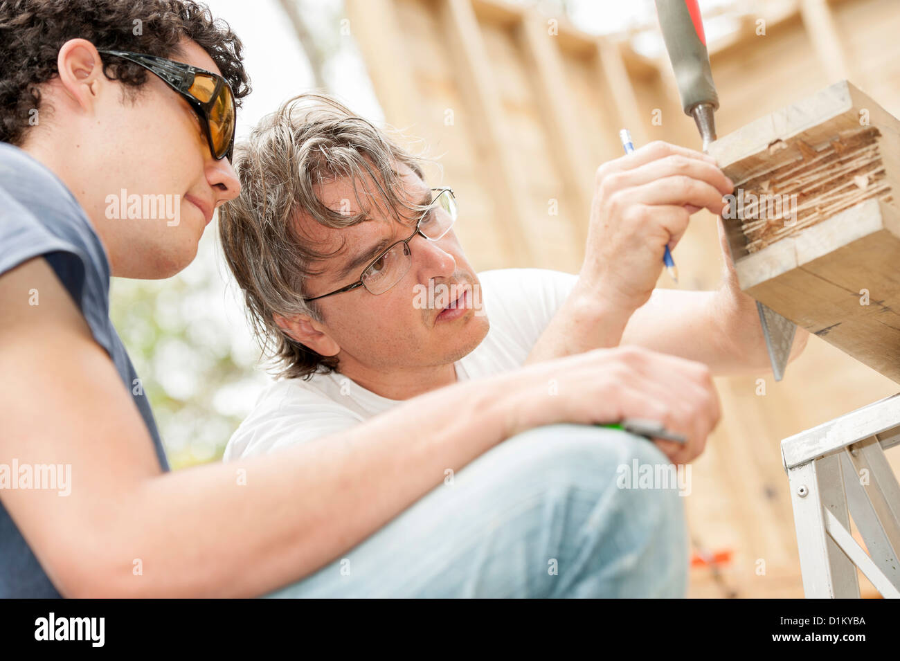 Hispanic carpenters working with wood Stock Photo - Alamy