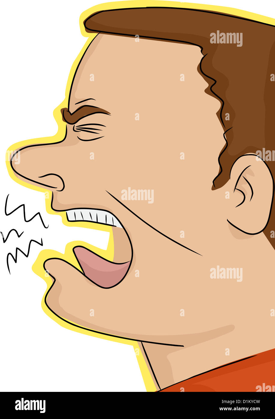 Close up of European man screaming over white background Stock Photo ...