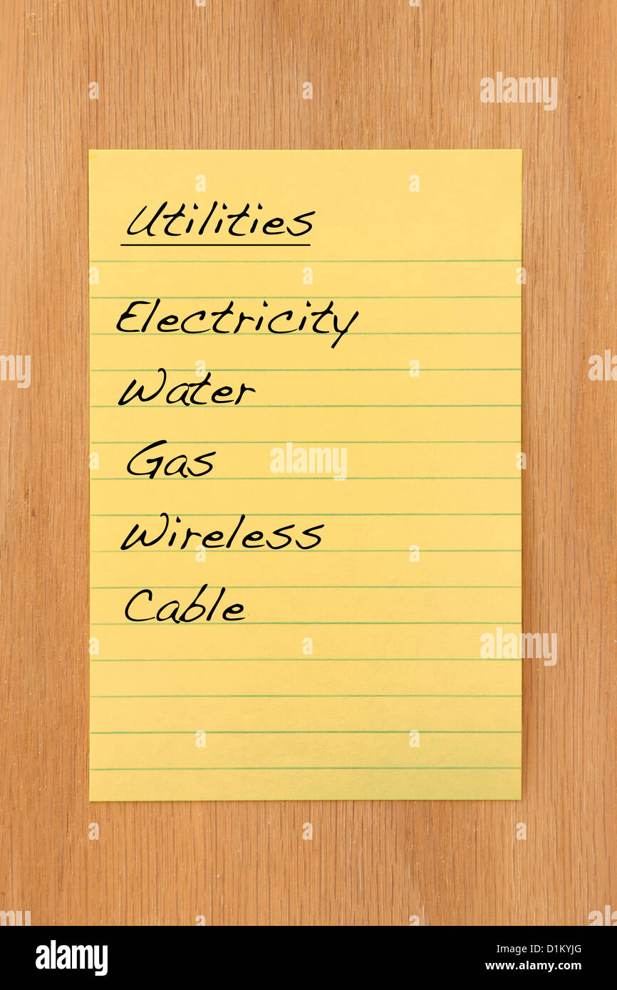 Common home utilities and expenses Stock Photo - Alamy