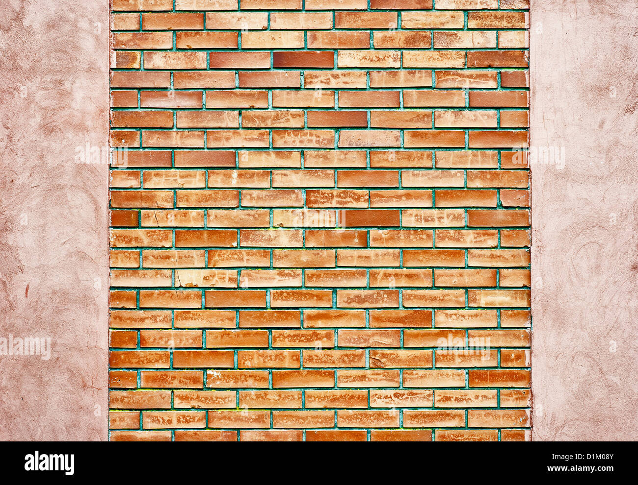 brick wall background, left and right side stucco frame Stock Photo - Alamy