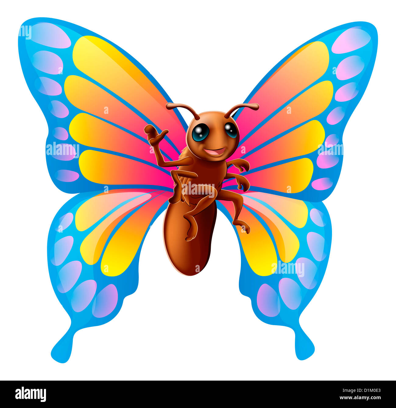 Illustration of a happy cute cartoon butterfly mascot waving Stock ...