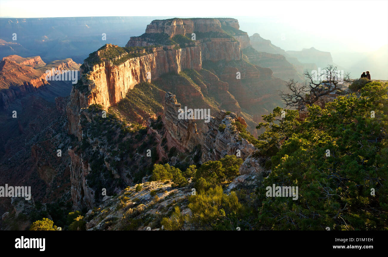 Young couple enjoying the view from Cape Royal, North Rim, Grand Canyon ...