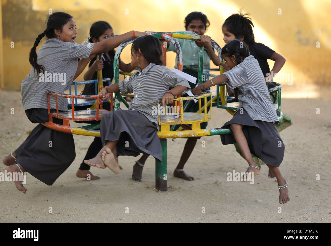 Indian School Playground With Children