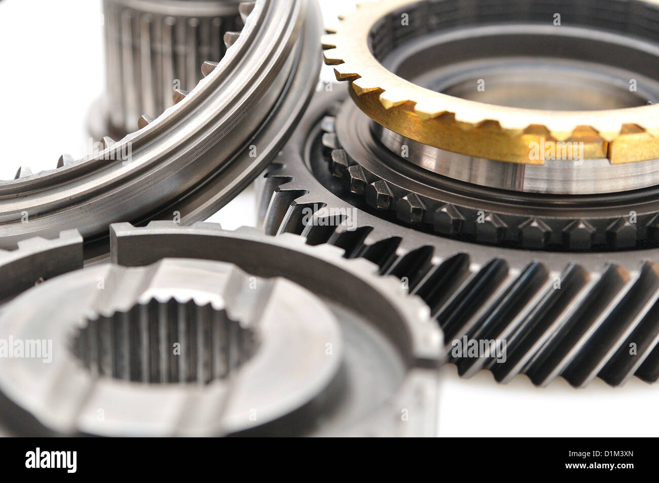Gearbox parts isolated on white background Stock Photo - Alamy