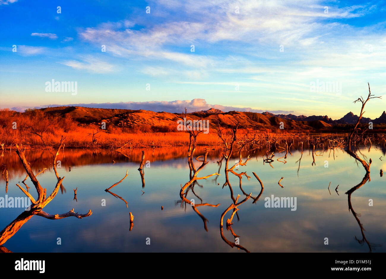 Sunset on the Colorado River (Topock Bay) north of Havasu City, Arizona ...