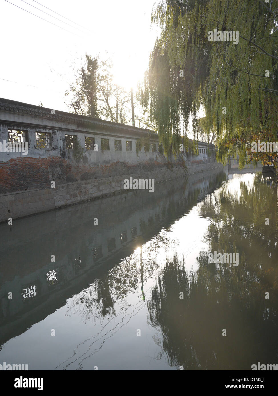 river water reflection old chinese wall trees Stock Photo - Alamy