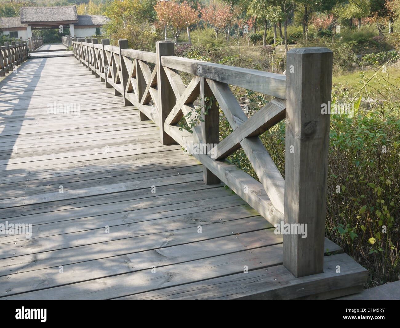 wooden bridge hand rail park wetland Stock Photo - Alamy