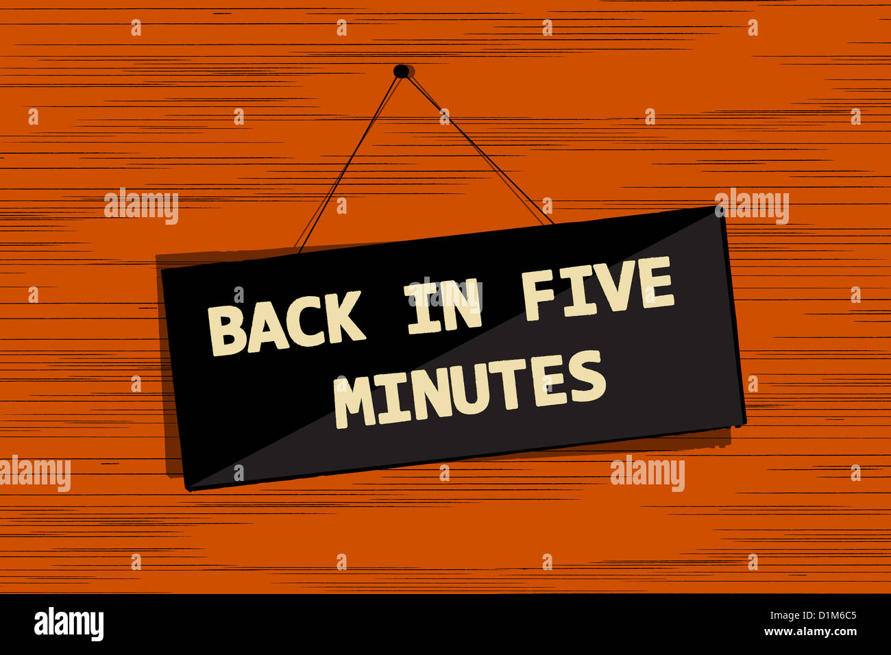 Back in five message board grunge sketch Stock Photo - Alamy