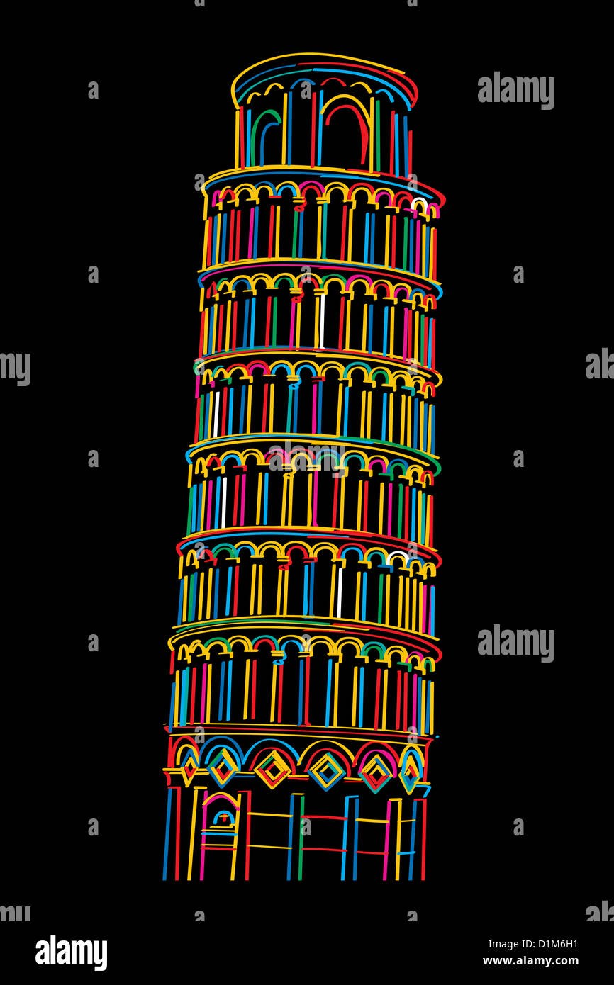 Stylish design of Pisa tower over black background Stock Photo - Alamy
