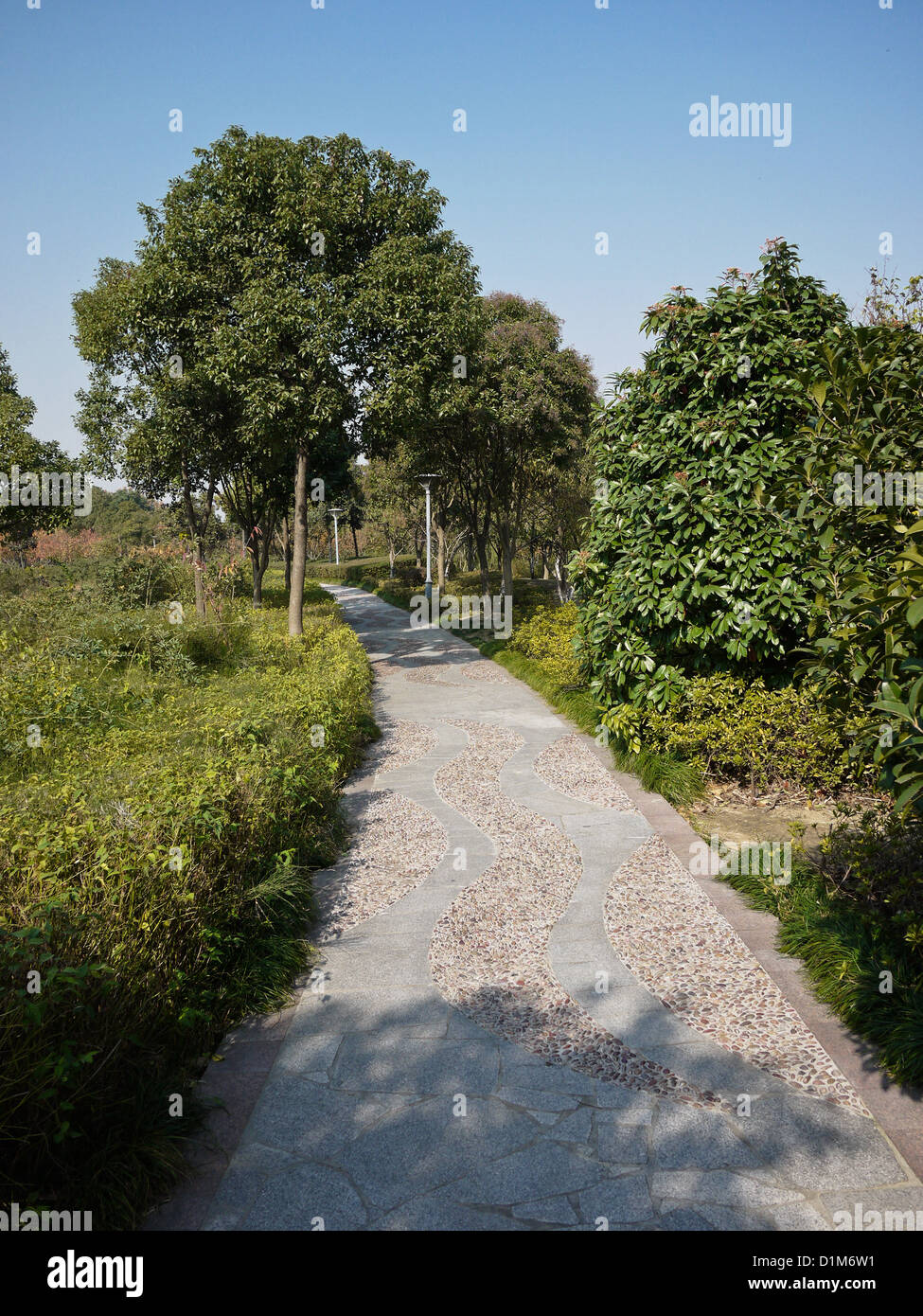 walkway pathway green tree garden Stock Photo - Alamy
