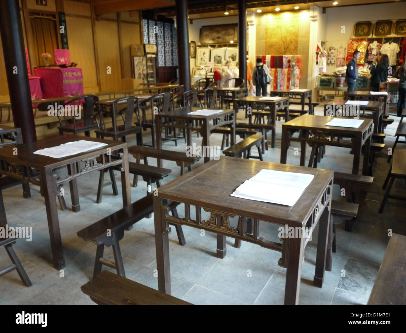 ancient traditional Chinese wooden table bench Stock Photo - Alamy