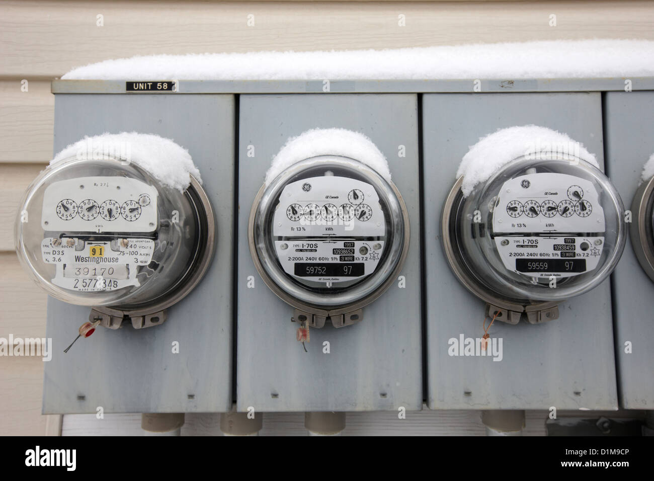 snow covered electricity meters in Saskatoon Saskatchewan Canada Stock ...