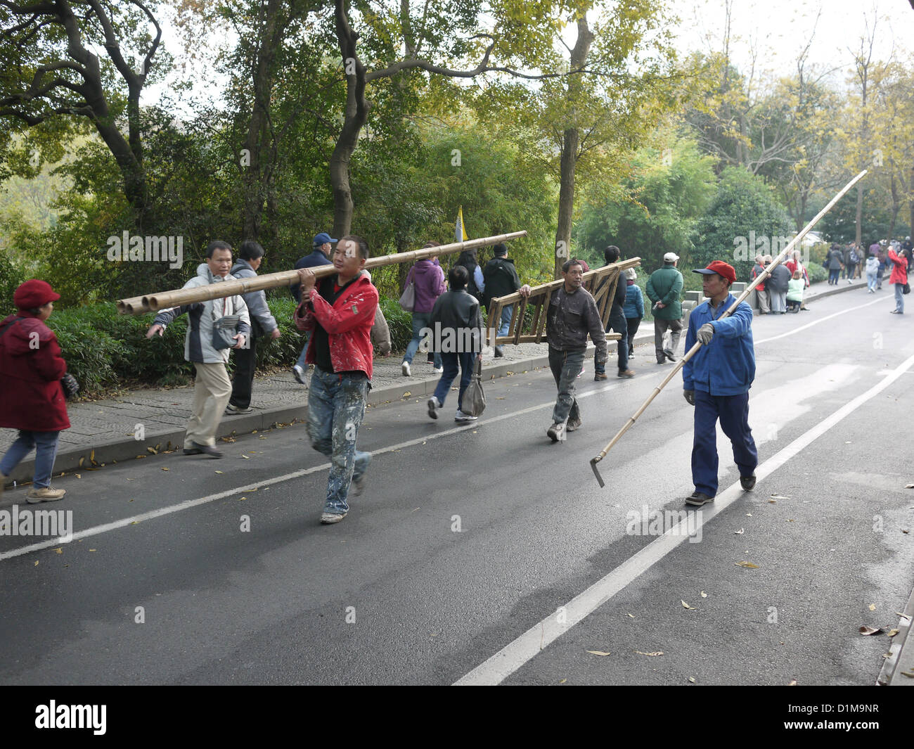 construction worker carrying bamboo sticks Stock Photo - Alamy