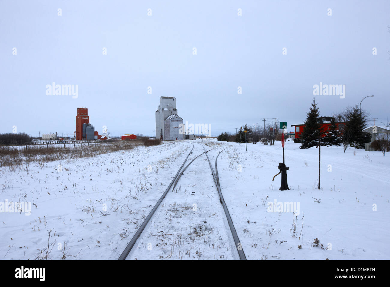 CN canadian national railway tracks and grain silos Kamsack ...