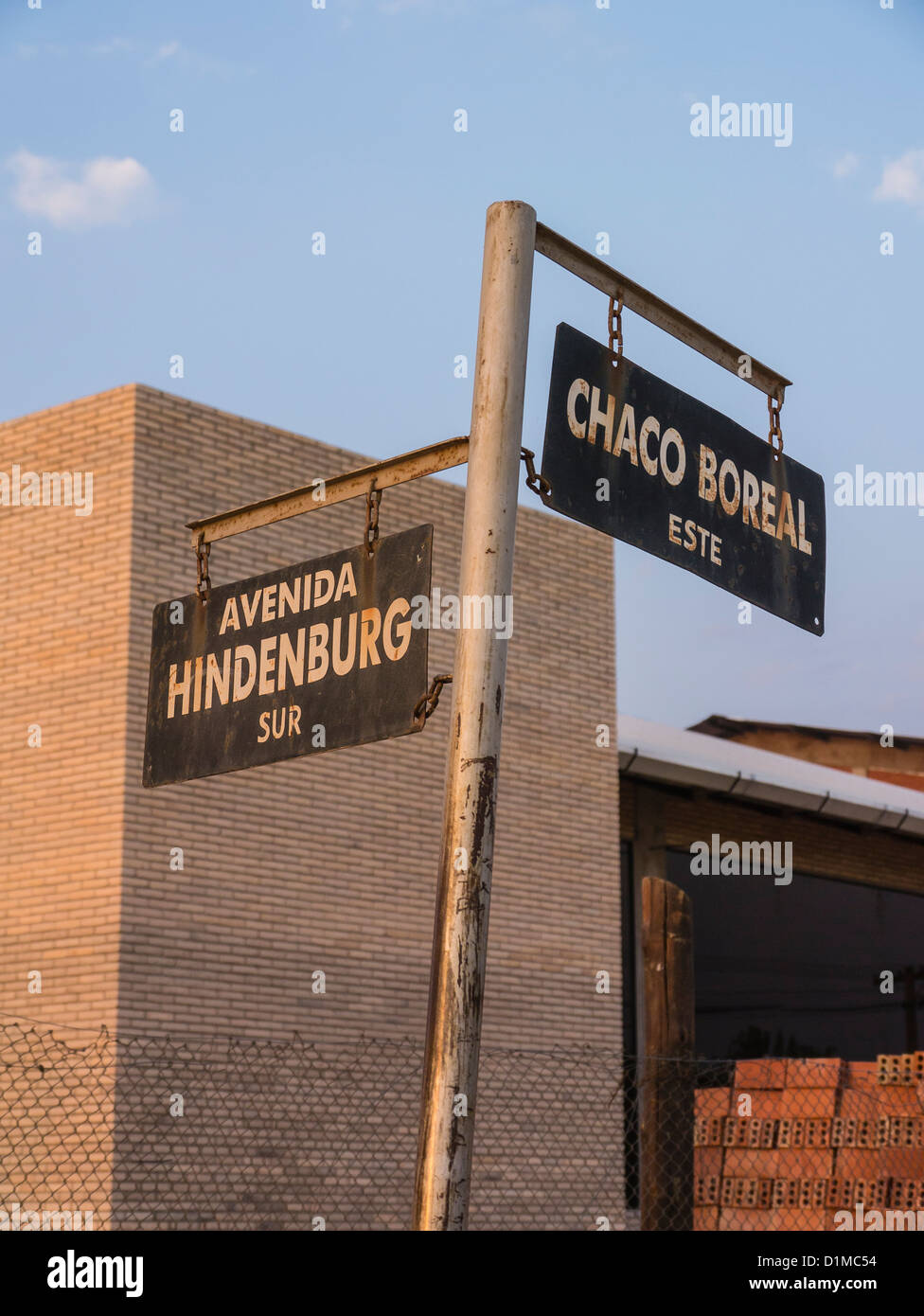 A German street sign in the city of Filadelfia, Paraguay, a community ...