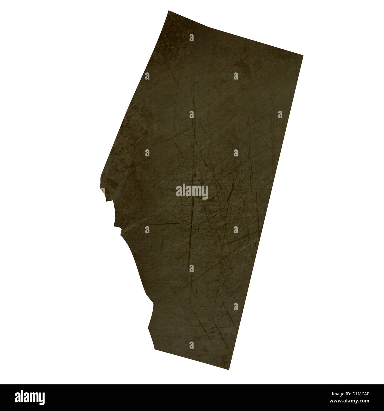 Dark silhouetted and textured map of Alberta province of Canada ...