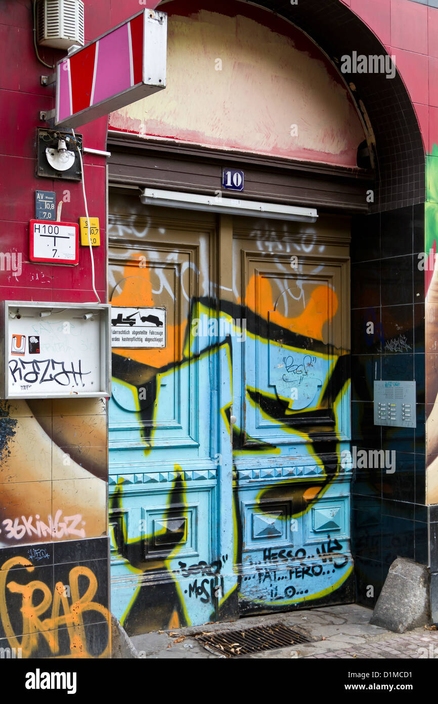 Typical Graffiti on a House Door in Berlin Kreuzberg, Germany Stock ...