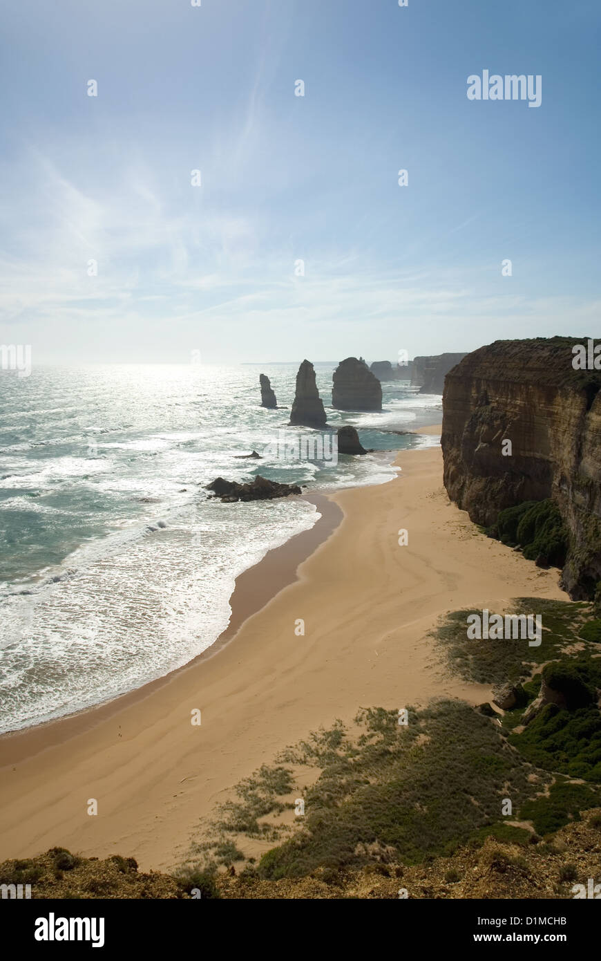 Limestone stacks on the shoreline in Southern Victoria, is one of ...