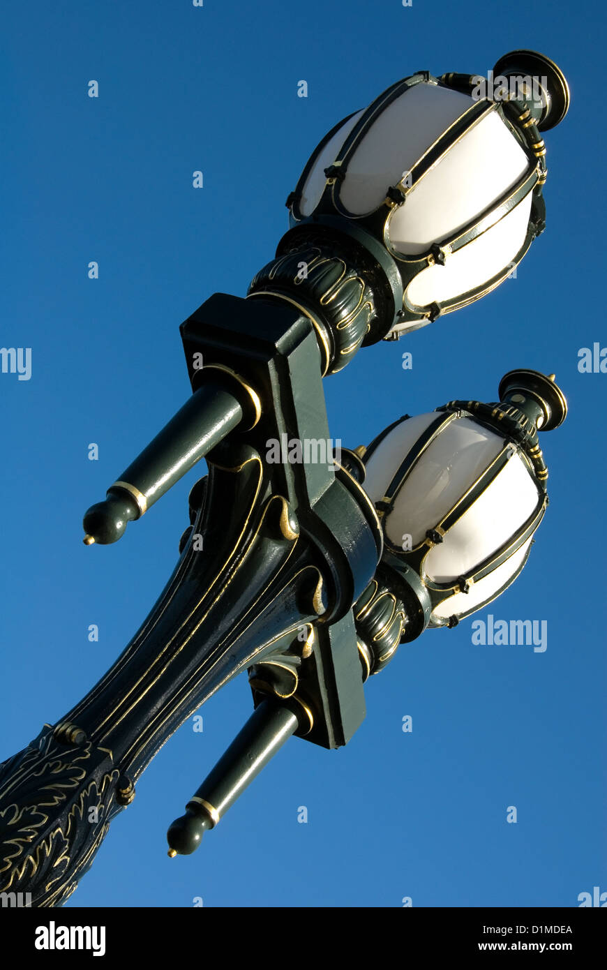 A street light atop an inner-city bridge in Melbourne, Australia Stock ...