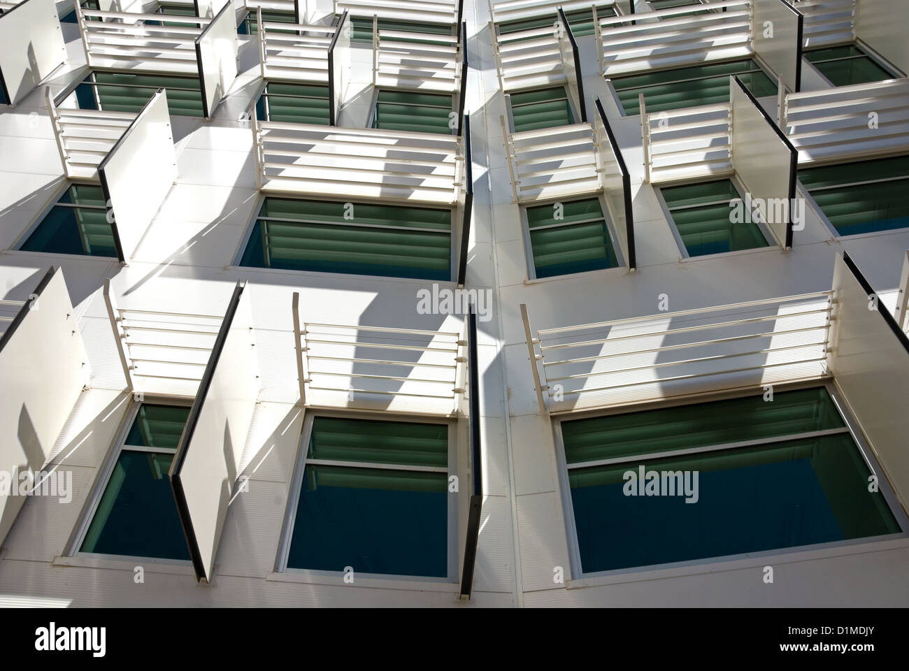 Sun shields outside the windows of a modern office building, Australia ...
